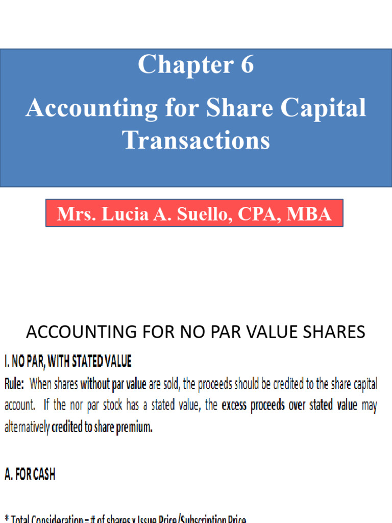 Accounting for No Par Value Shares | PDF | Capital Surplus | Cash