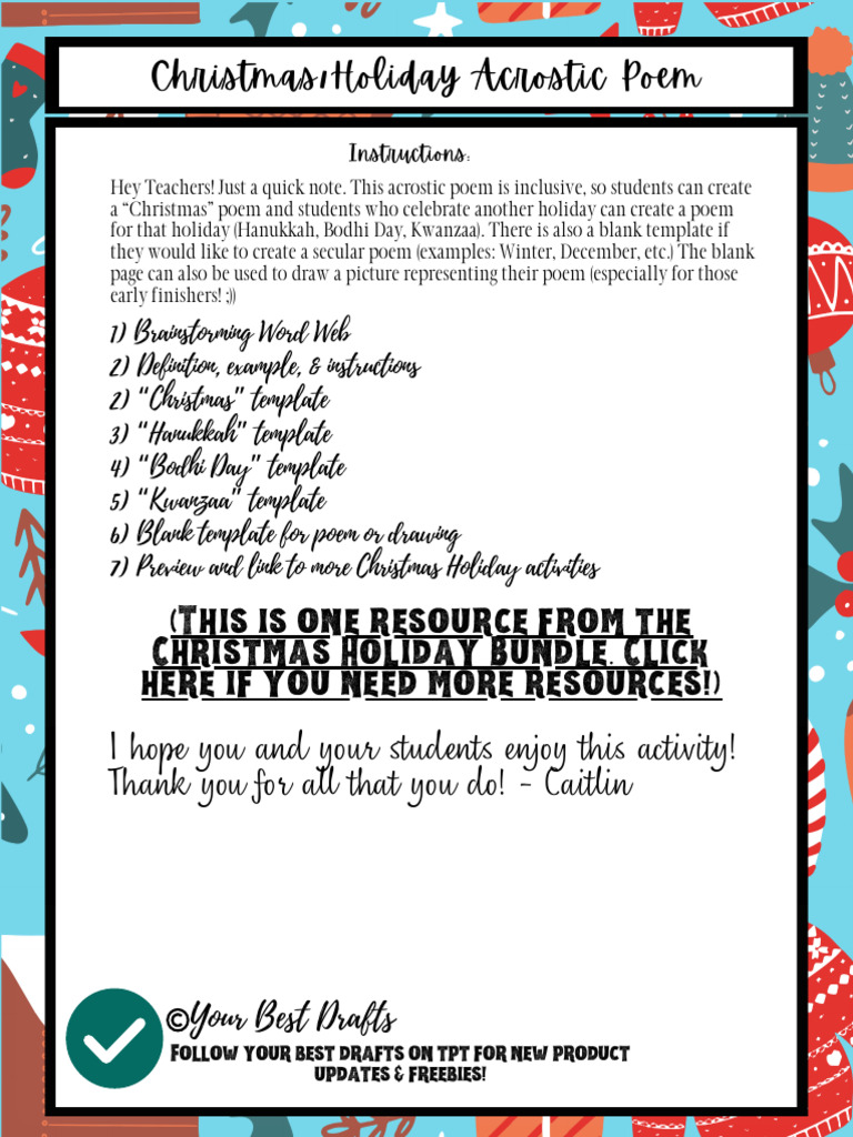 Christmas/Holiday Acrostic Poem | Download Free PDF | December Observances