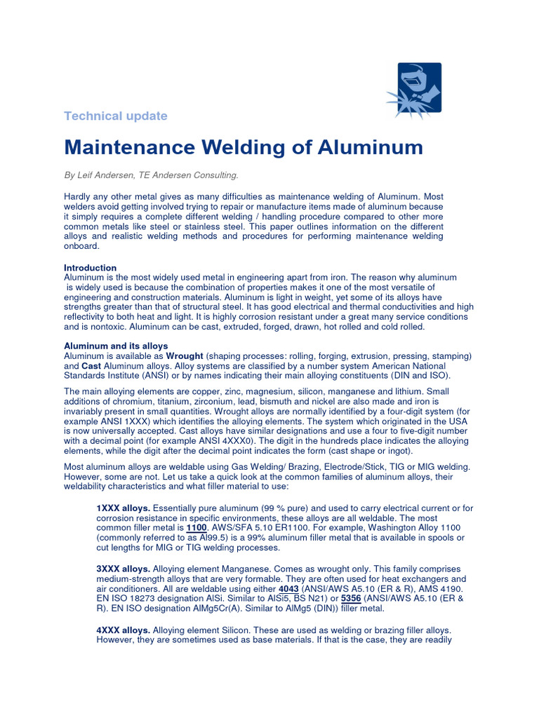 Technical Update Maintenance Welding of Aluminum | PDF | Construction | Welding