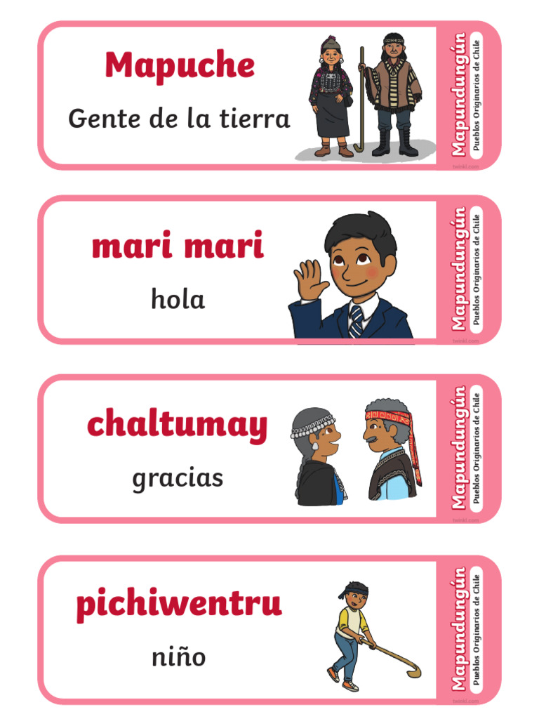 Tarjetas Vocabulario Mapudungun | PDF | Chile | Pueblos Indígenas de ...