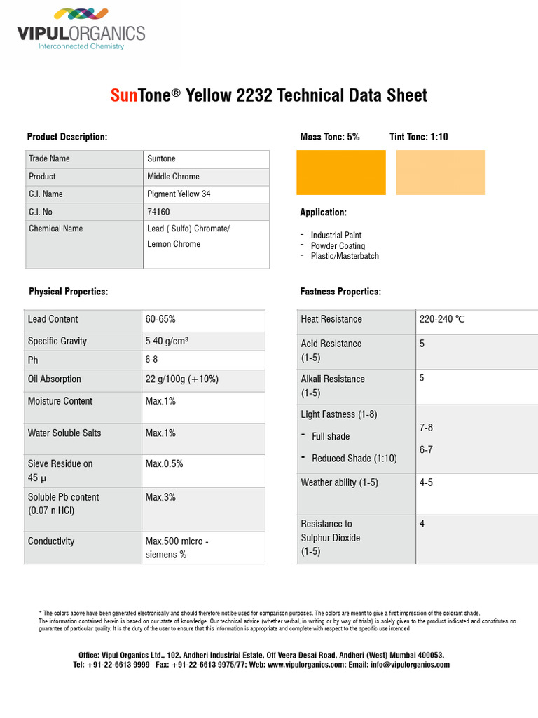 SunTone Yellow 2232 (M.Chrome) TDS | PDF | Yellow | Lead