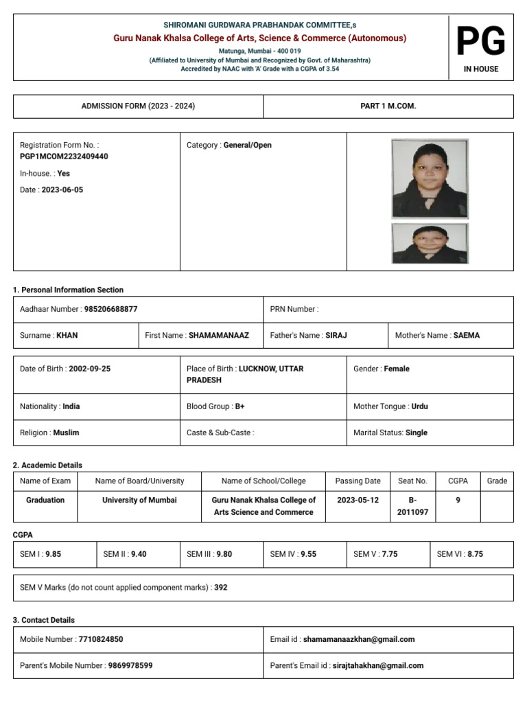 PG Application Form Khalsa | PDF | Justice | Crime & Violence