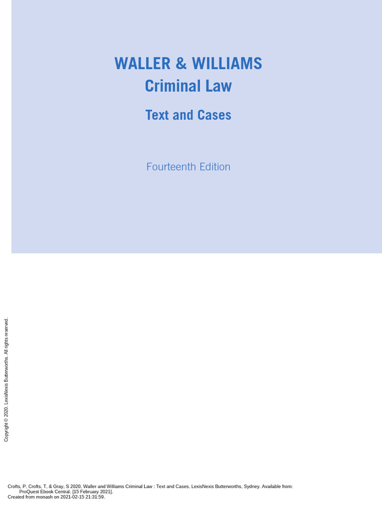 Waller Williams Criminal Law Text and Cases (DR Tyrone Kirchengast (Author) Etc.) | PDF ...
