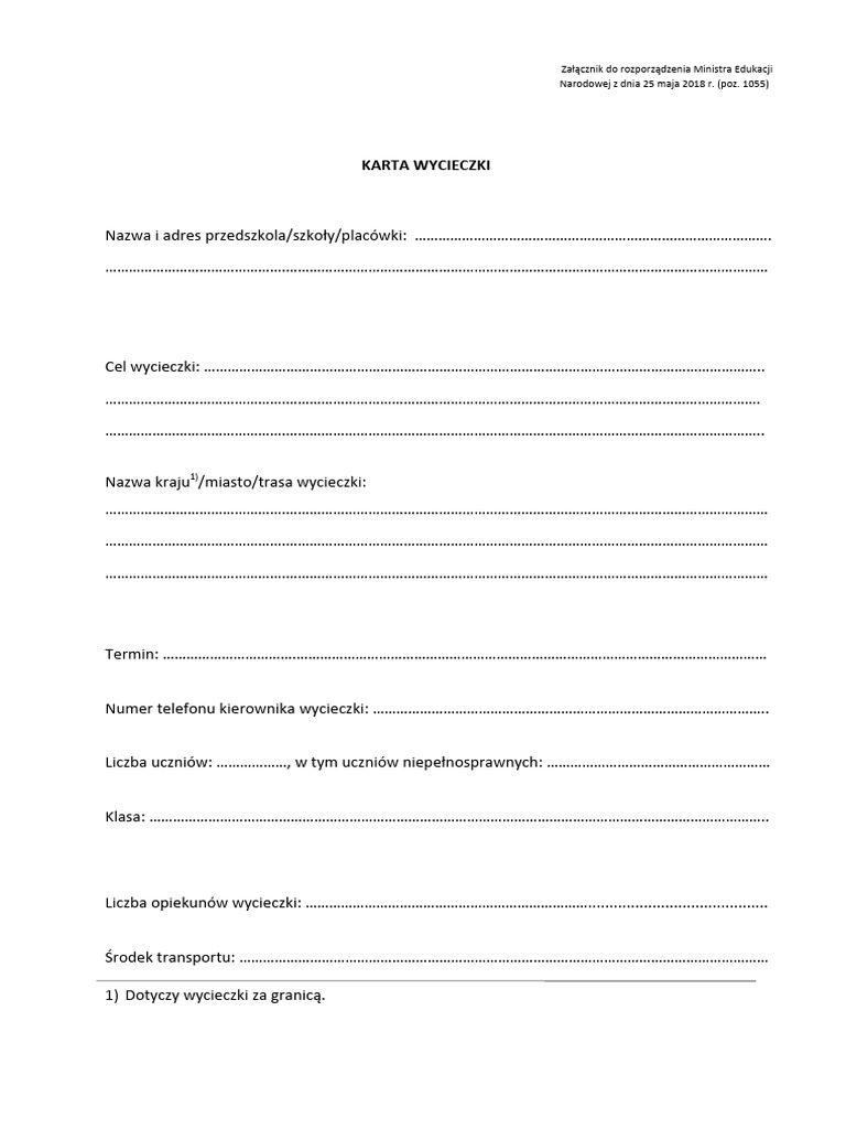 Karta Wycieczki 1 | PDF