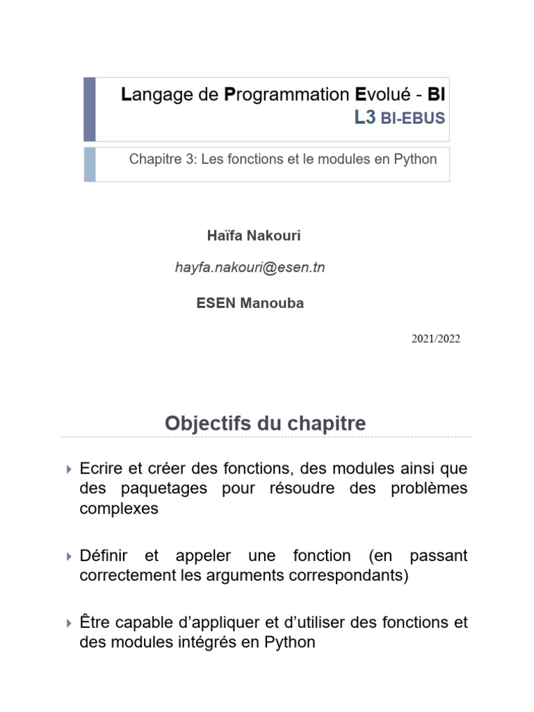 Chapitre 3 - Les Fonctions Et Les Modules en Python | PDF | Python (Langage de programmation ...