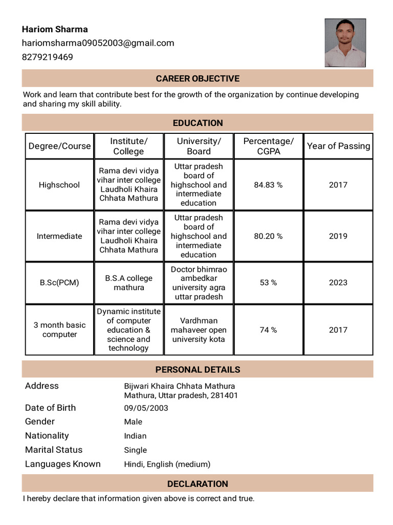 Resume - Hariom Sharma - Format7 | PDF