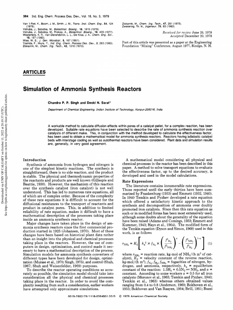 Simulation of Ammonia Synthesis Reactor | PDF | Chemical Reactions | Chemical Reactor