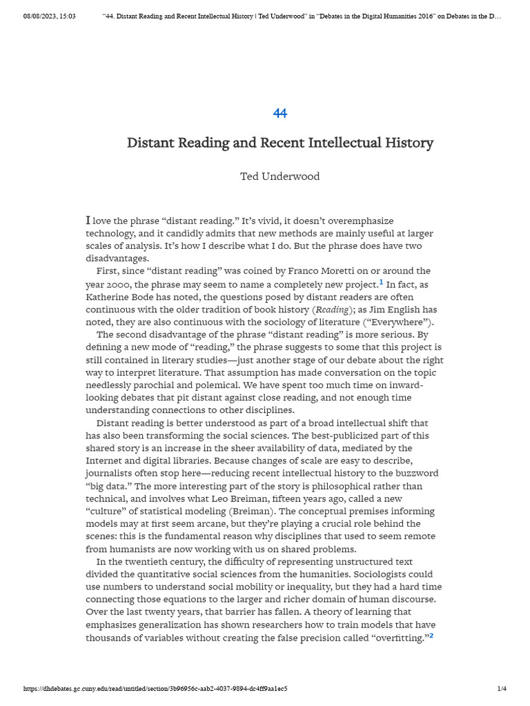 Distant Reading and Recent Intellectual History. in - Debates in The ...