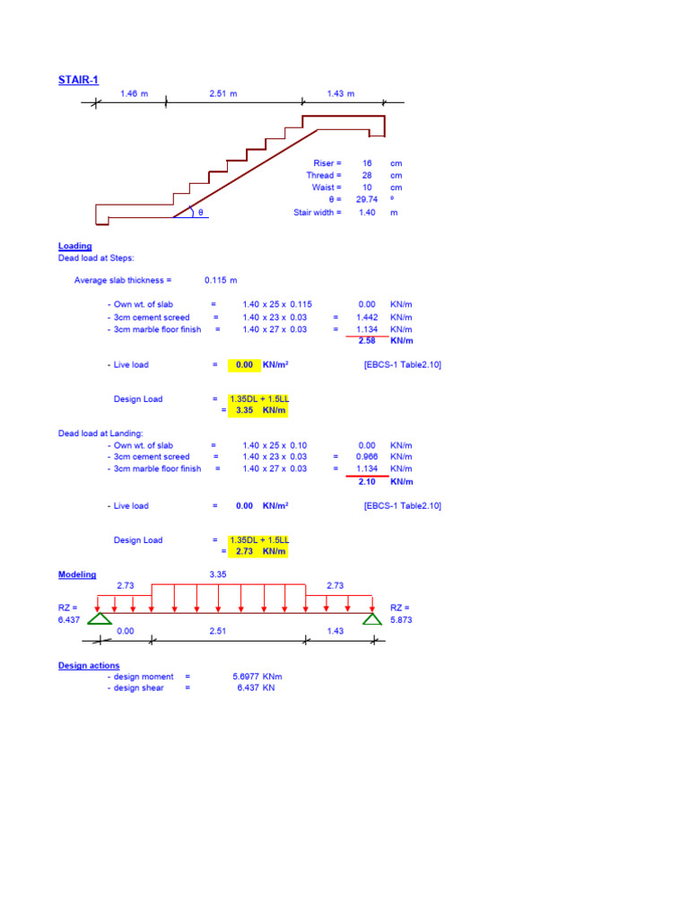 Stair Case Calculation For Loads | PDF | Structural Engineering | Civil Engineering