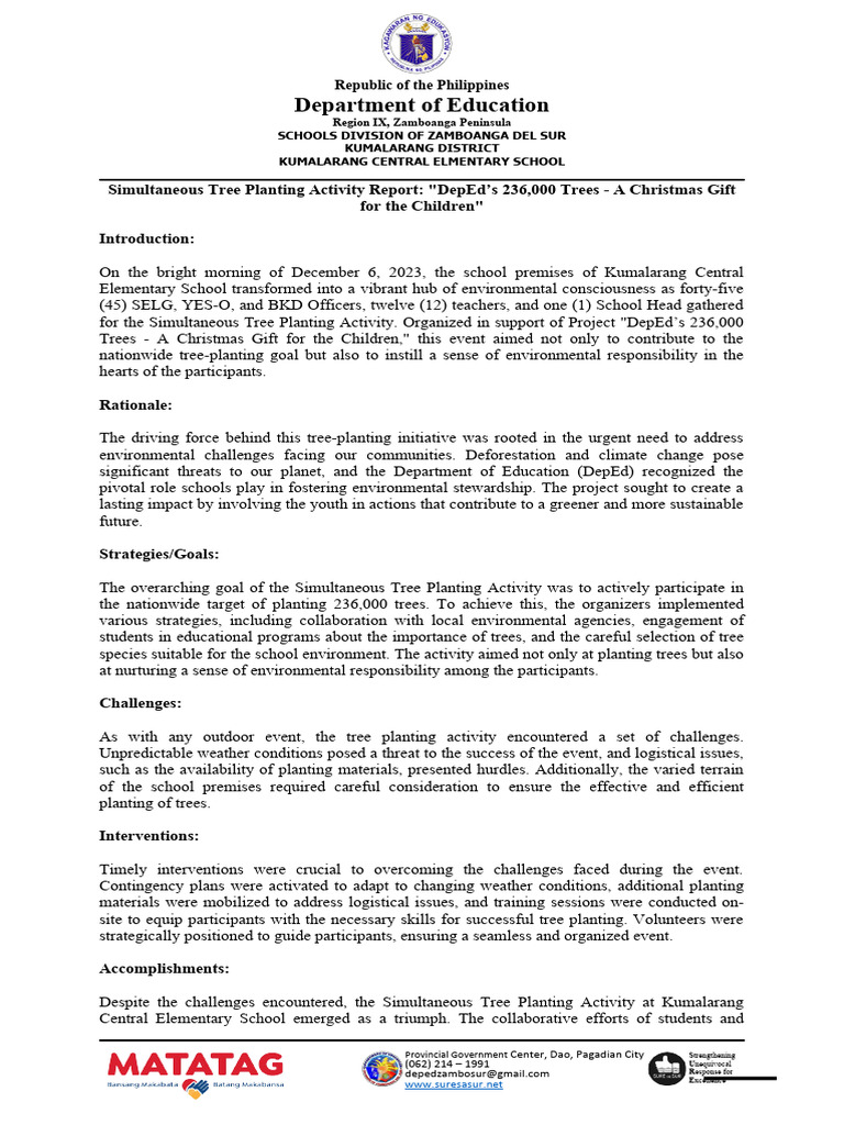 Narative Report On Tree Planting | PDF | Natural Environment