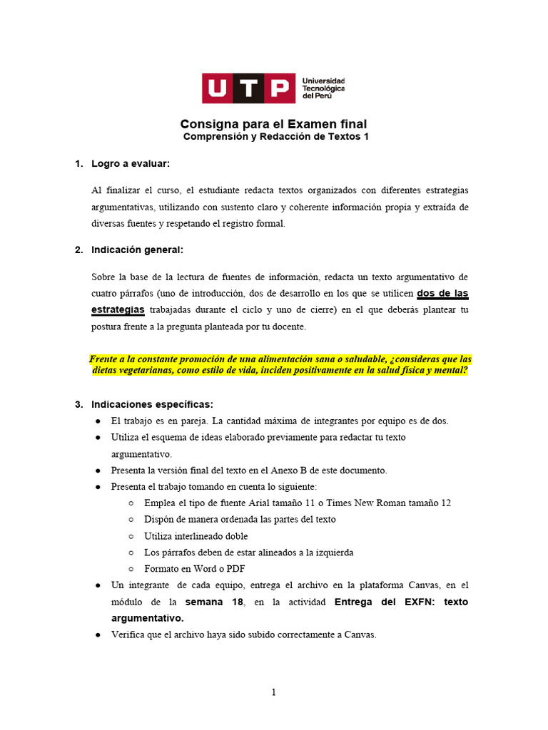 GC N01I EXFNConsigna 22C2A | PDF | Obesidad | Vegetarianismo