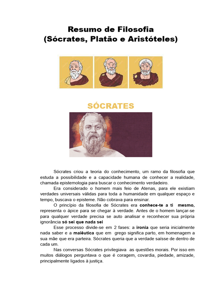 Resumo de Filosofia | PDF | Sócrates | Aristóteles