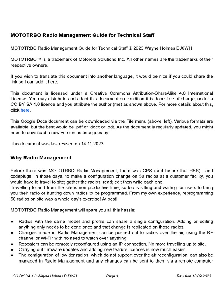 MOTOTRBO Radio Management Guide For Technical Staff | PDF | System ...