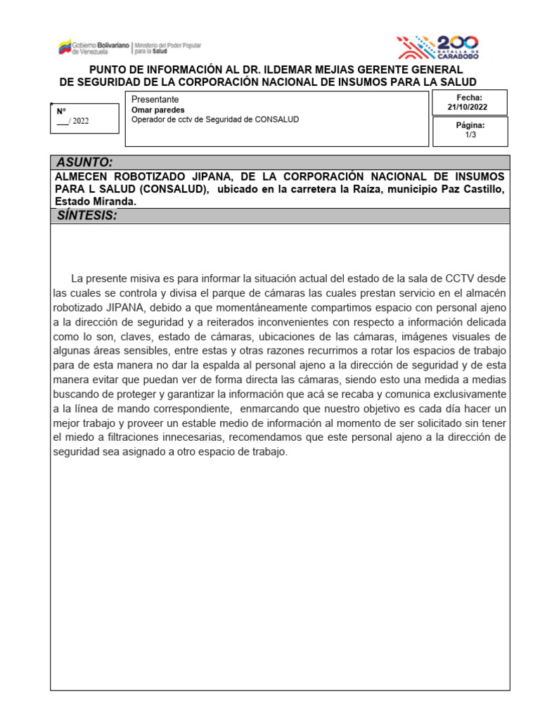 Reacomodo de Espacio de Trabajo | PDF