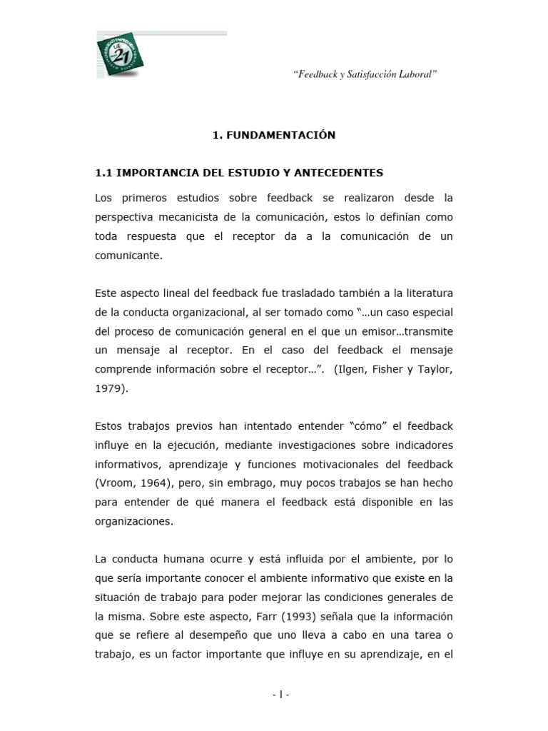 Feedback y Satisfacción Laboral: Claves | PDF | Comunicación ...