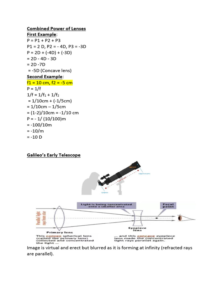 Power of Lens, Telescope and Microscope | PDF