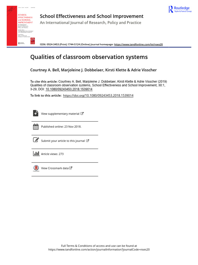 Qualities of Classroom Observation Systems | PDF | Validity (Statistics) | Teachers