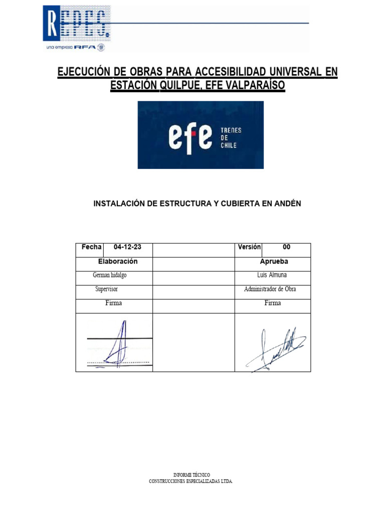 Informe Instalación Estructura de Cubierta 5 de Diciembre 2023 | PDF