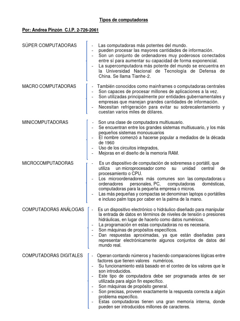 Tipos De Computadoras Pdf Microcomputadoras Tecnologías De La Información