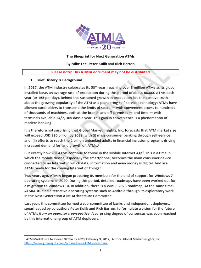 ATMIA - The Blueprint For Next Generation ATMs, Jul-2017 | PDF ...