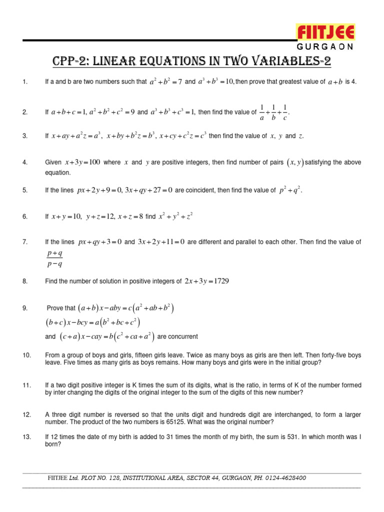Linear Equations Practice | PDF | Numbers | Equations