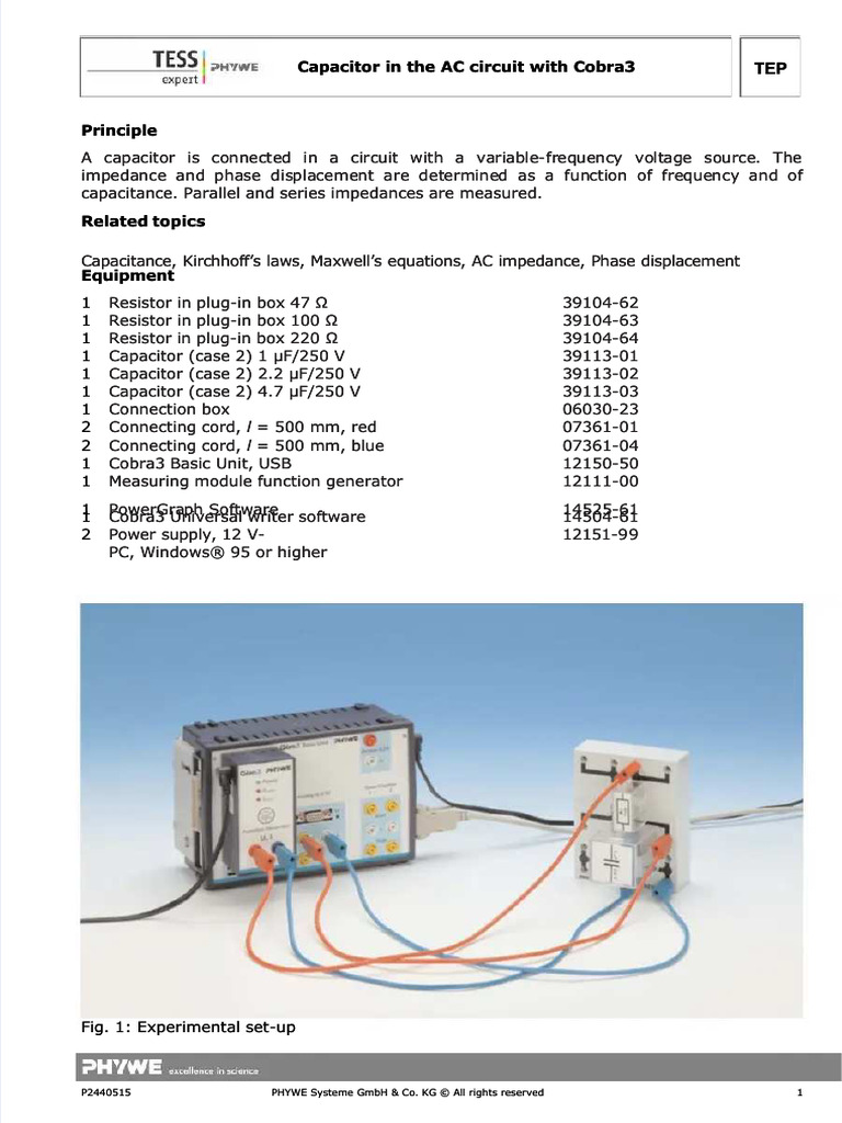 Capacitor in The AC Circuit With Cobra3 | PDF | Capacitor | Electrical Impedance