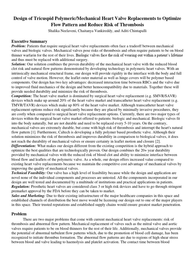 Hybrid Heart Valve Design for Thrombosis Reduction | PDF | Heart ...