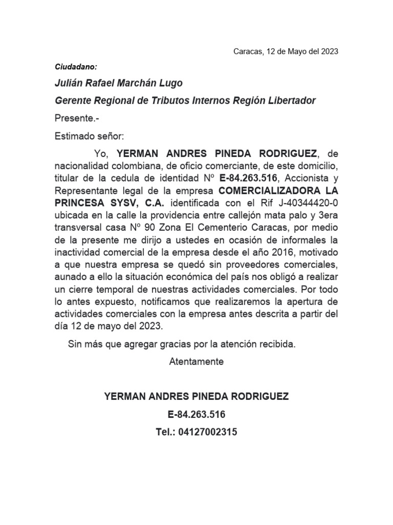 Carta Al Seniat | PDF | Derecho