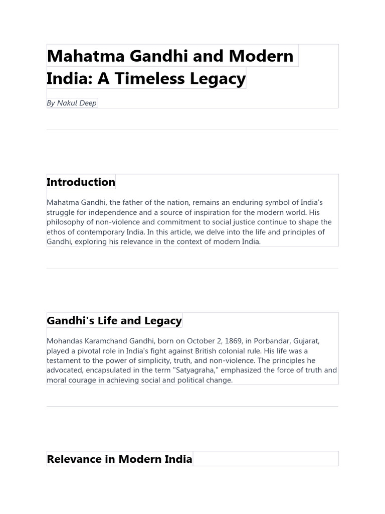 Gandhi's Timeless Legacy in Modern India | PDF | Mahatma Gandhi ...