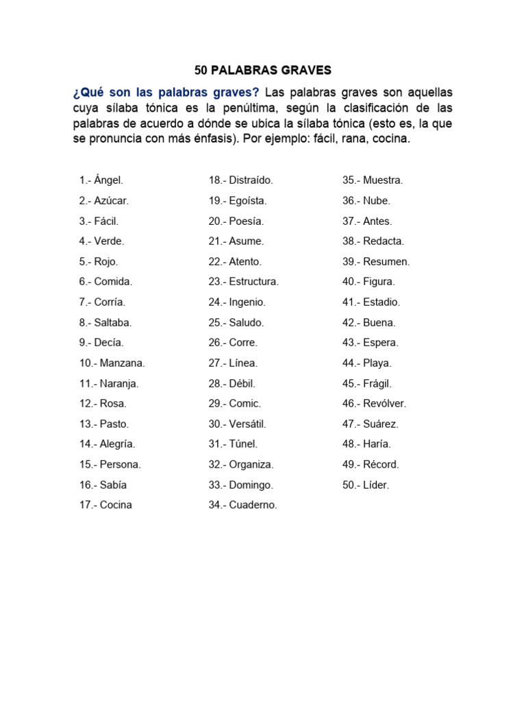 50 Palabras Graves | PDF