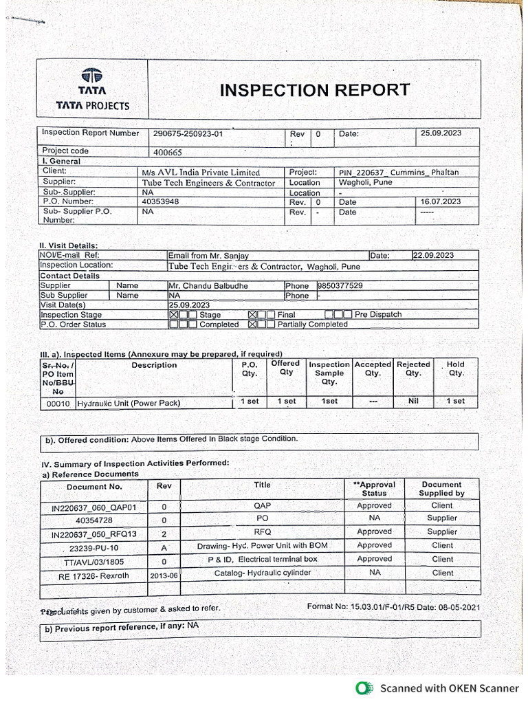 Inspection Report Avl Powerpack Final | PDF