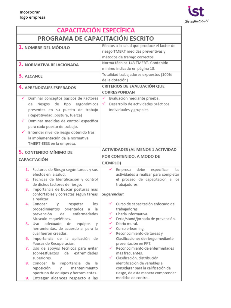 PROGRAMA DE CAPACITACI+ôN TMERT | PDF | Evaluación | Business
