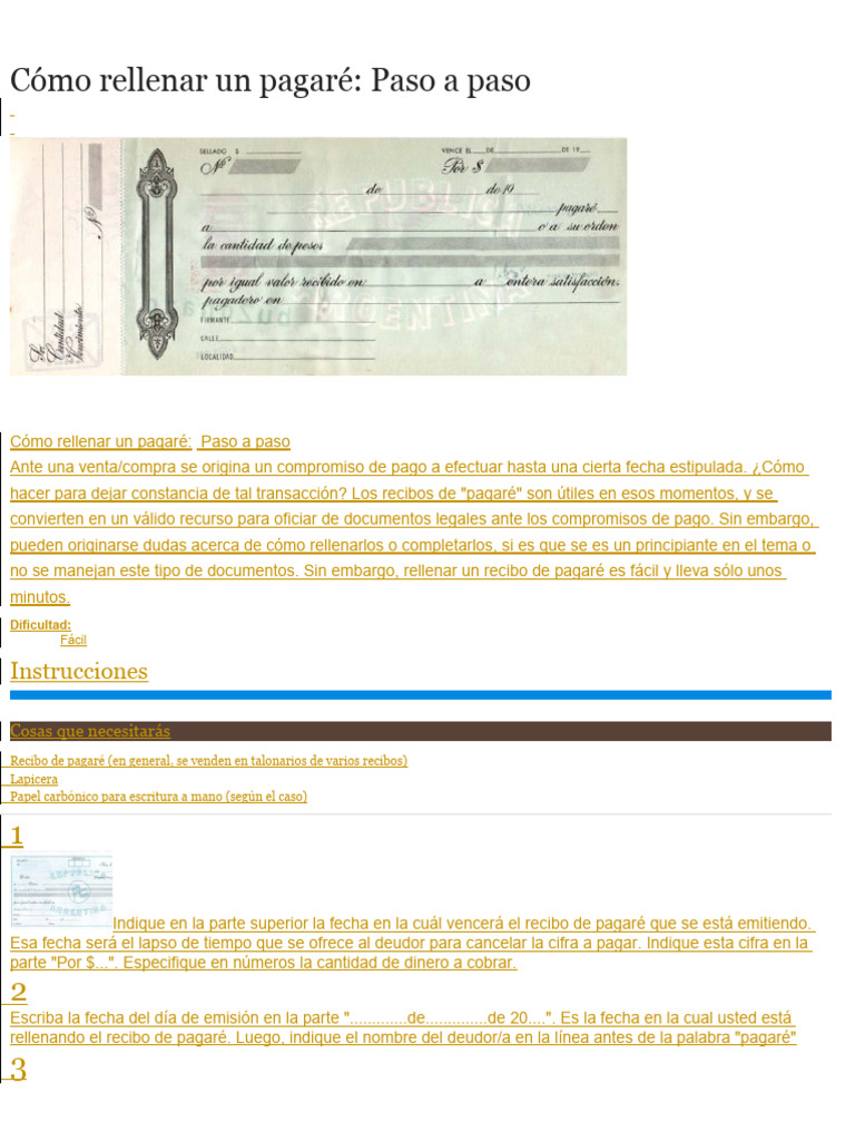 Cómo Rellenar Un Pagaré Pdf Pagos Economias