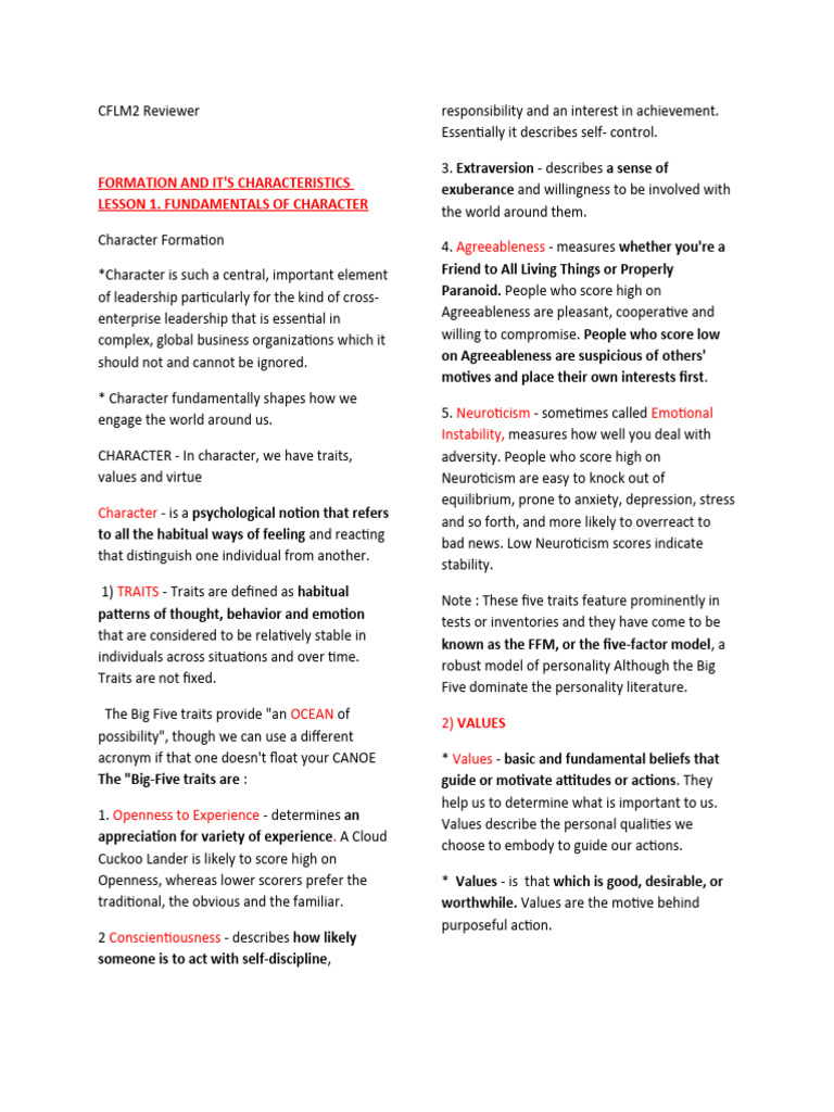 CFLM2 REVIEWER | PDF | Leadership | Courage