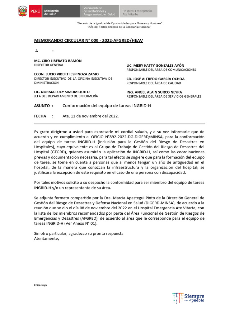 Memorando Circular #159 - 2022 - Conformacion para El Equipo de Tareas | PDF