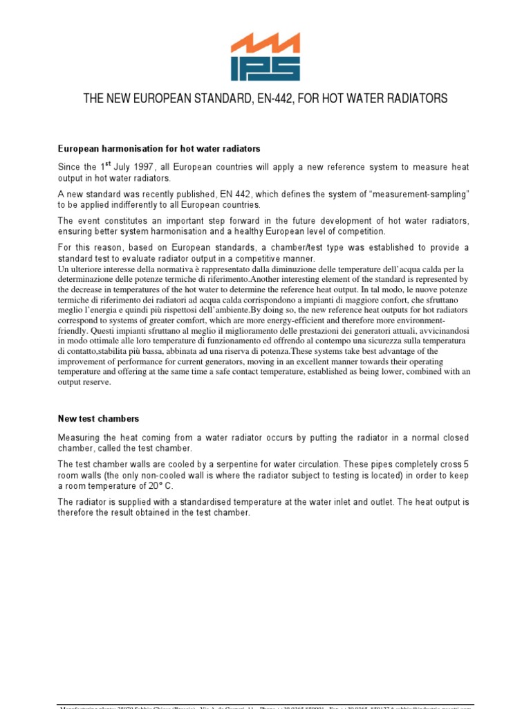 EN 442 Standard for Hot Water Radiators | PDF | Radiator | Temperature