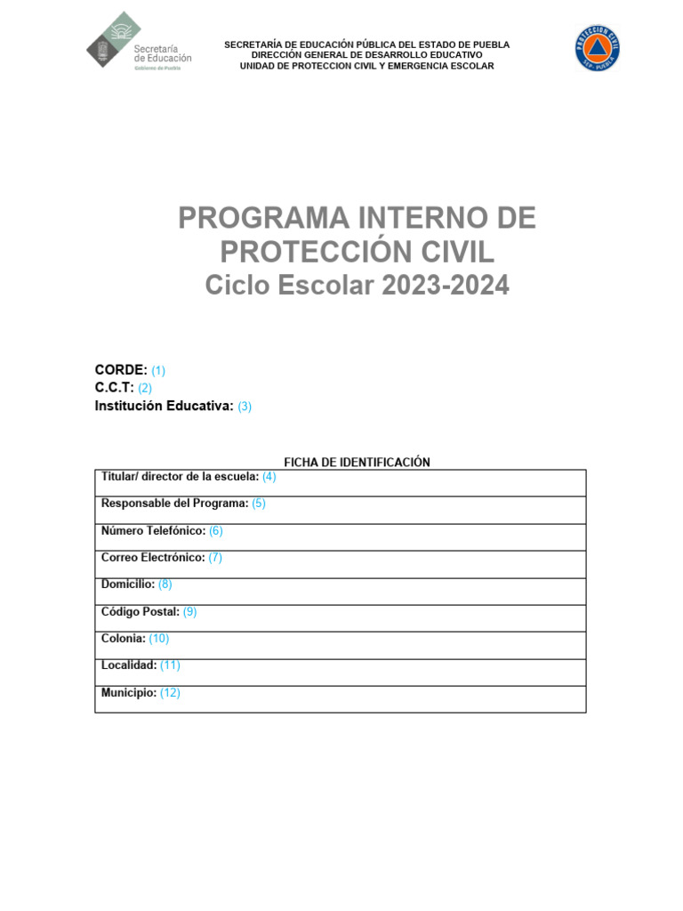 Programa Interno Proteccion Civil (Pipc) 2023-2024 | PDF | Defensa Civil | Simulación