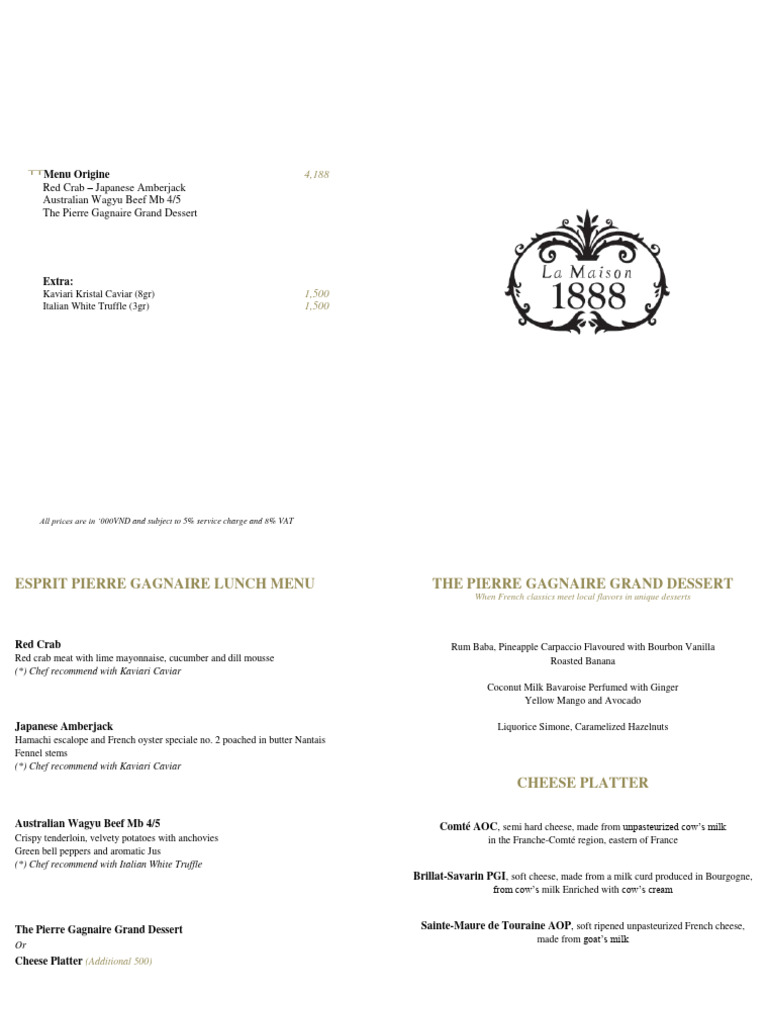 La Maison 1888 Lunch Menu Eng | PDF | Foods | Cuisine