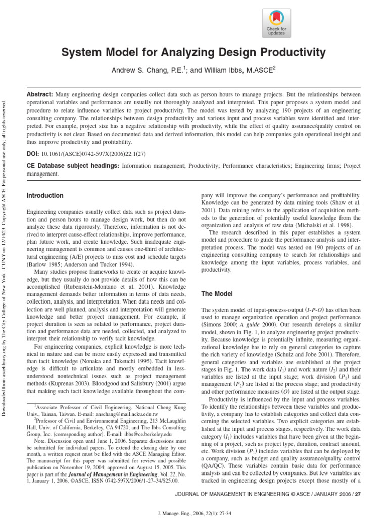 Chang Ibbs 2006 System Model For Analyzing Design Productivity | PDF ...