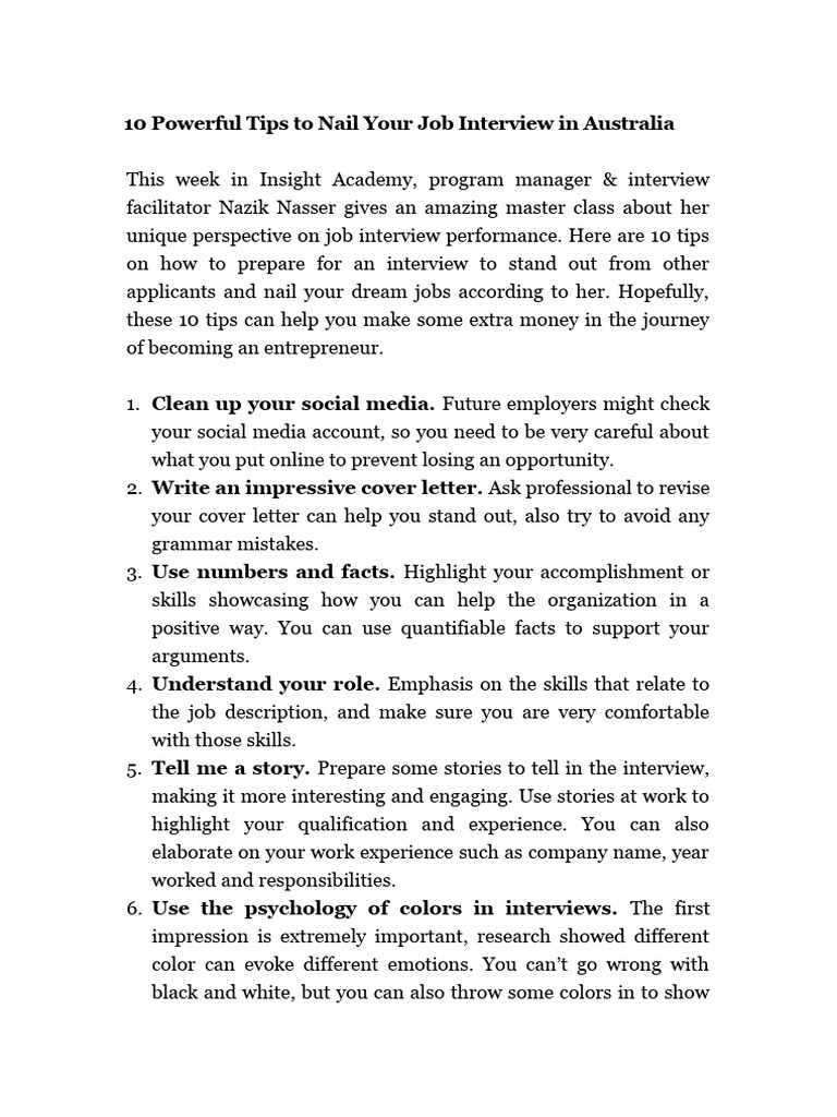 10 Powerful Tips To Nail Your Job Interview in Australia | PDF | Job ...