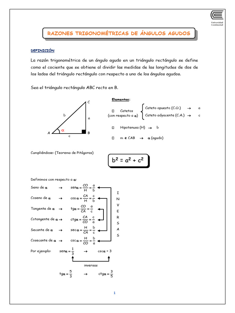 Razones Trigonometricas de Triangulos Rectangulos | PDF | Funciones trigonométricas | Trigonometría