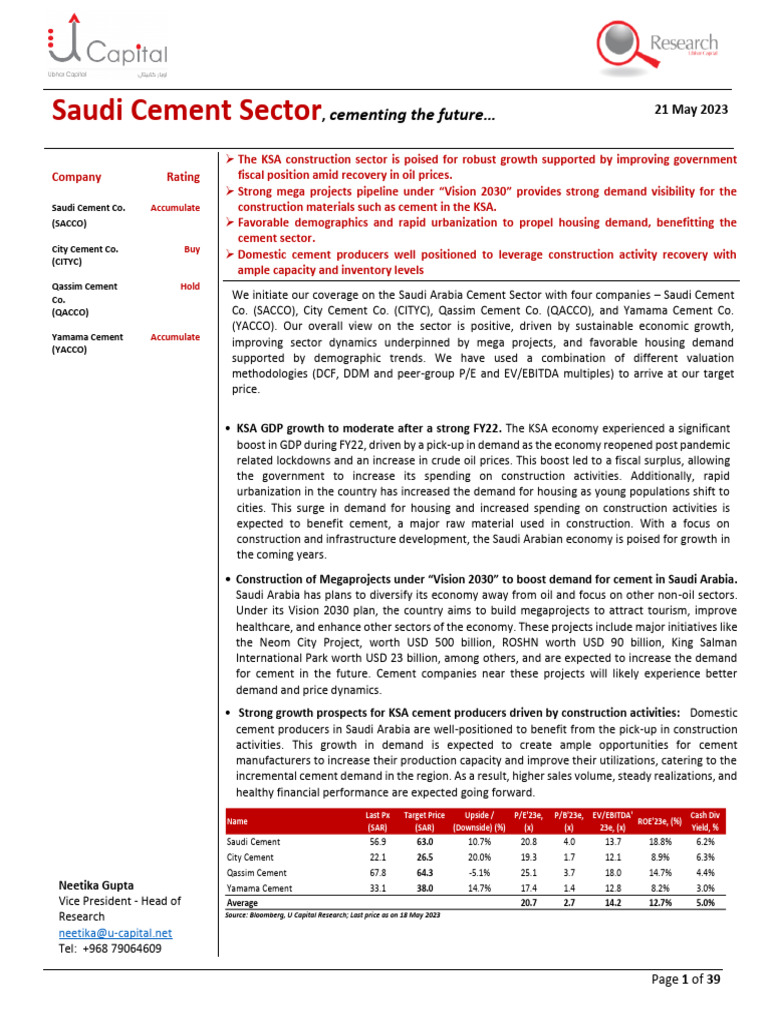 Saudi Cement Sector - Cementing The Future - 2023 Report | PDF ...