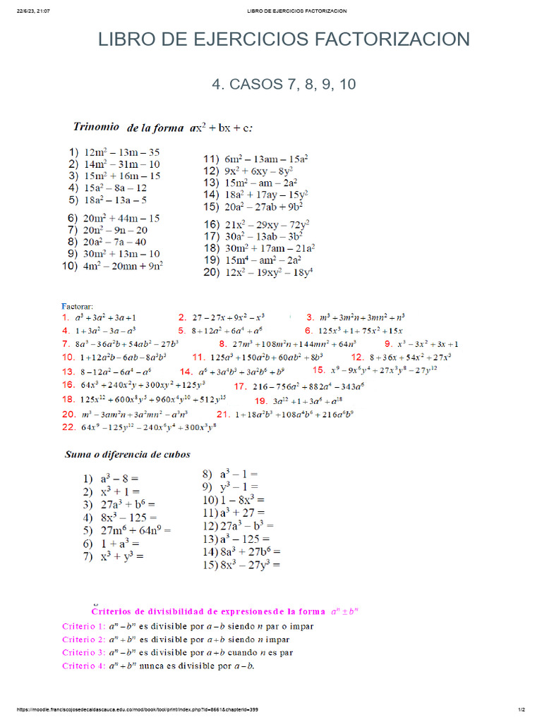 Ejercicios De Factorizacion Resueltos Pdf
