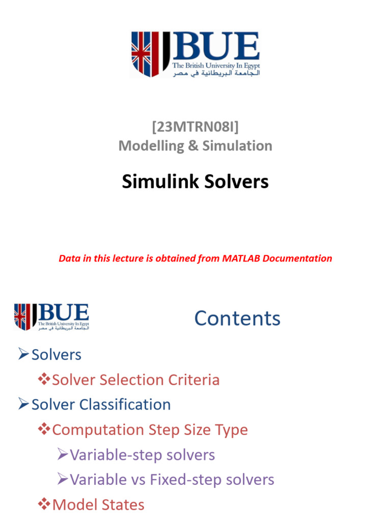 23MTRN08I Lec 9 - Simulink Solvers | PDF | Ordinary Differential Equation | Differential Equations