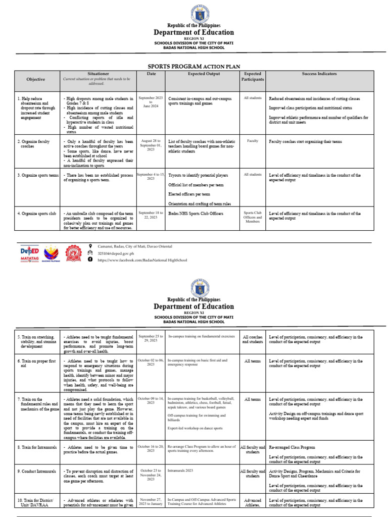 Action Plan Sports Program | PDF | Sports
