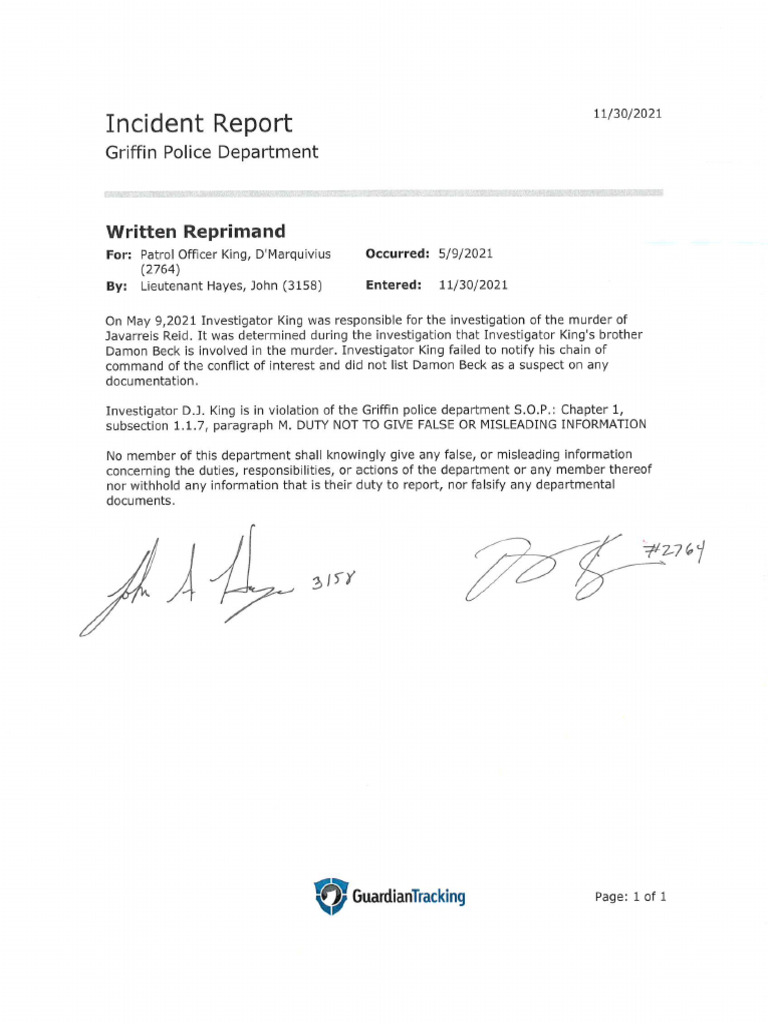 D.J. King Written Reprimand | PDF