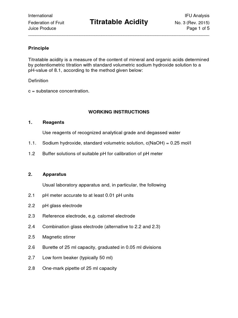 Titratable Acidity (IFU) | PDF | Ph | Titration