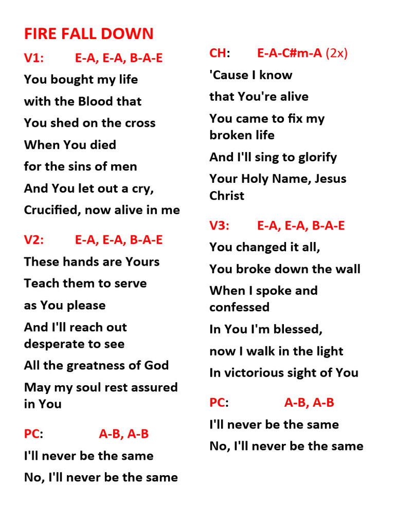 Worship Song: Fire Fall Down Lyrics | PDF | Art
