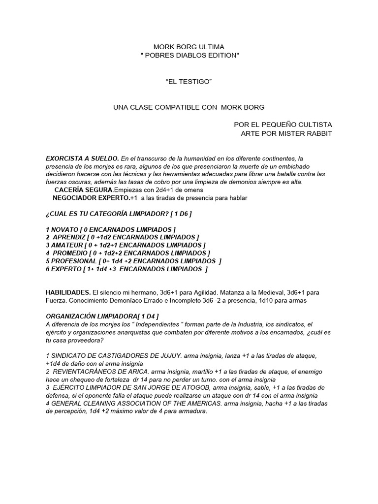 Mork Borg Ultima Pobres Diablos Edition El Testigo | PDF