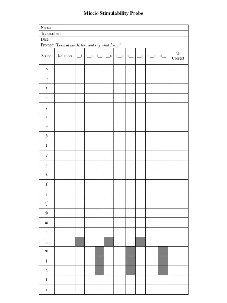 Miccio Stimulability Probe Overview | PDF